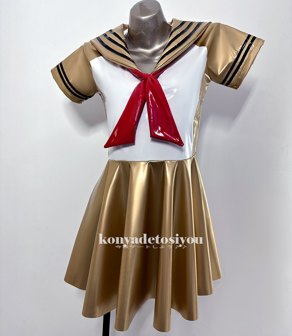 日本代購代標第一品牌【樂淘letao】－konyadetosiyou LJH23016白&金 超光沢 可愛いセーラー風ワンピース コスプレ JK学生制服 仮装 変装 撮影会 イベント コスチューム