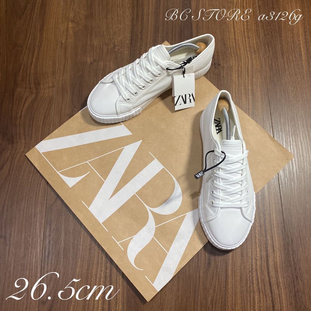 Yahoo!オークション - 新品 ZARA PUレザースニーカー 26.5cm 41 ALL WH...