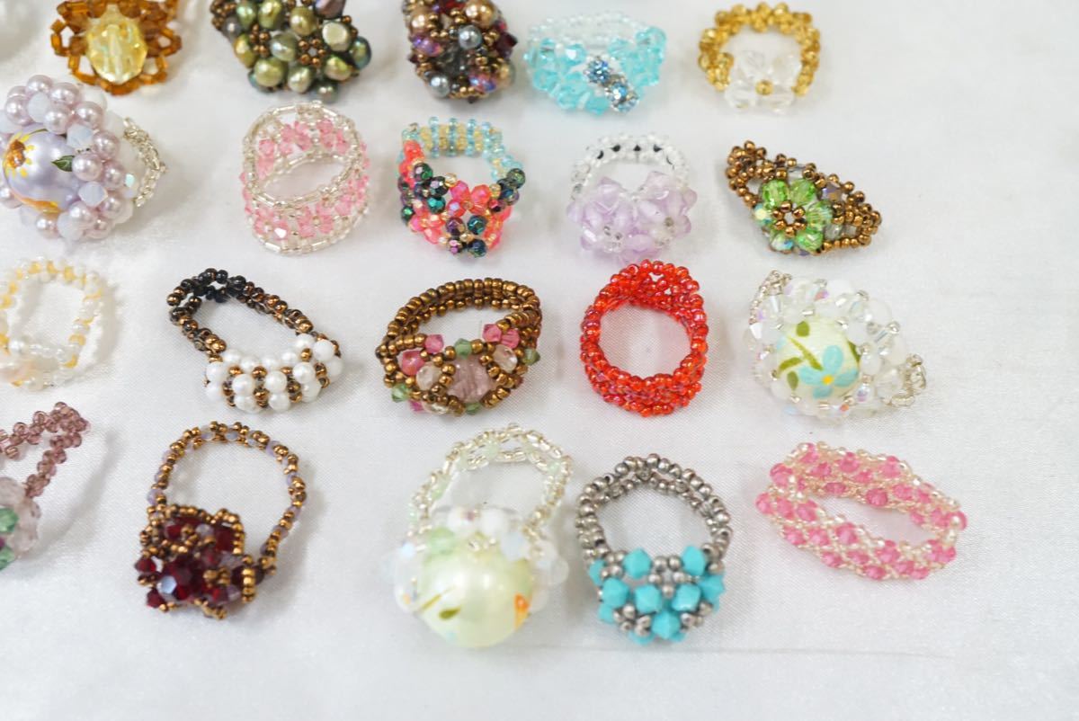 Yahoo!オークション - C471 ビーズ ガラス ヴィンテージ リング 指輪 3...