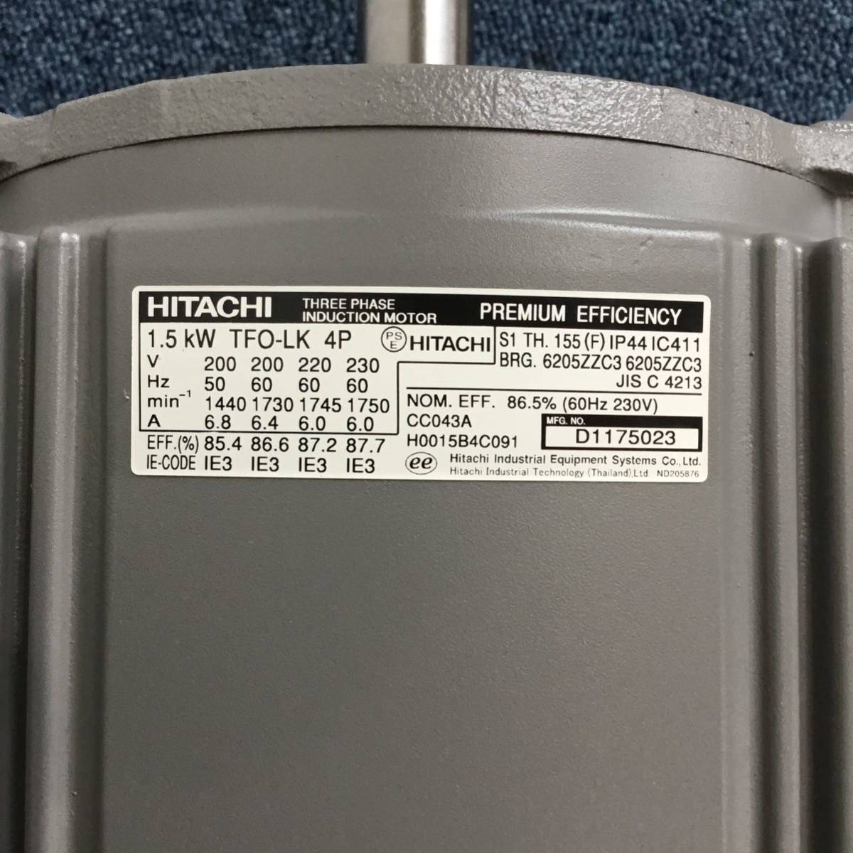 Yahoo!オークション - HITACHI 日立 モートル 1.5kW TFO-LK 4P 200V Ne...