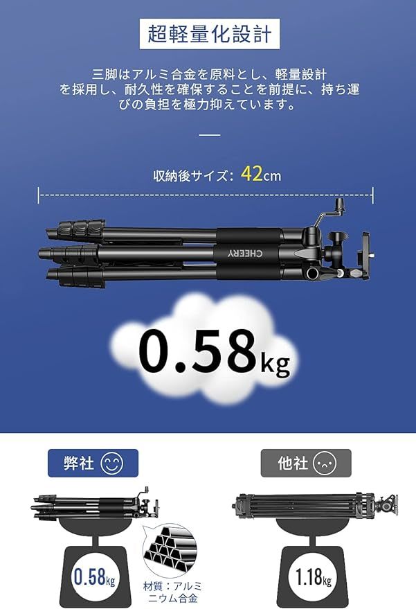 Yahoo!オークション - CHEERY 三脚 3WAY 雲台 スマホ カメラ ビデオカ...