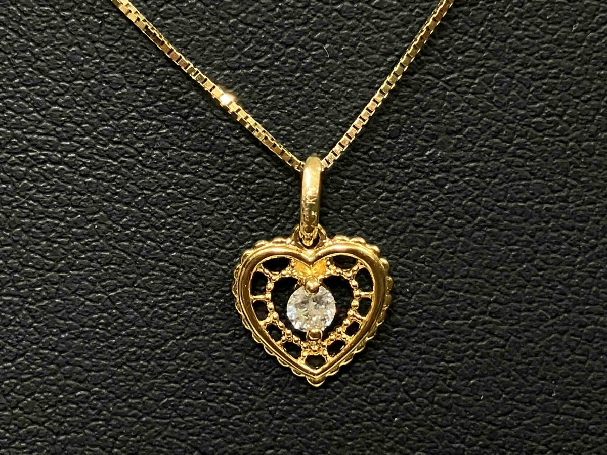 K18 ダイヤ0.07ct ネックレス 39cm 1.6g ハートモチーフ 透かしデザイン ベネチアンチェーン 引き輪 アジャスターカン(イエローゴールド)｜売買されたオークション情報 ...