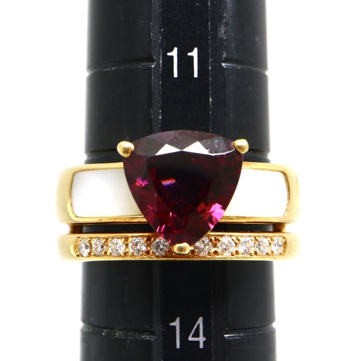 代購代標第一品牌－樂淘letao－TASAKI(田崎真珠) K18 天然ロードライトガーネット/白蝶貝/天然ダイヤモンドリング O 12.6g 0.13ct 2.75ct 13号ring指輪 ...