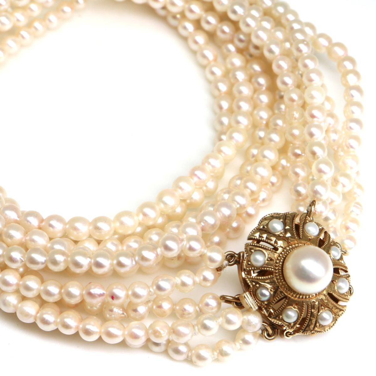 日本代購代標第一品牌【樂淘letao】－豪華!! K14 アコヤ本真珠ベビーパール5連ネックレス N 34.0g 41.0cm 3.0-3.5mm珠 真珠 pearl necklace ...