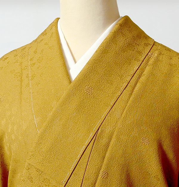 Yahoo!オークション - 6665 正絹色無地 辛子色 上質紋意匠地 一つ紋 ...