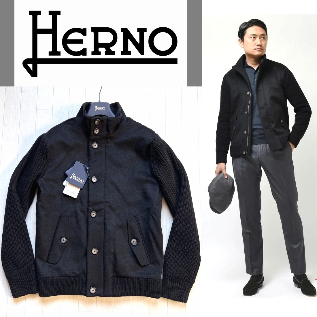 Yahoo!オークション - 新品 22AW HERNO ウール カシミア フランネル ニ...