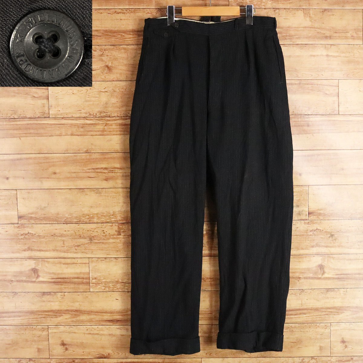 J5Y/R9.6-1 ヴィンテージ ドイツ ツータックウールスラックス メンズ パンツ ユーロ古着 ストライプ ブラック系 ビンテージ(Mサイズ)｜売買されたオークション情報、yahooの商品 ...