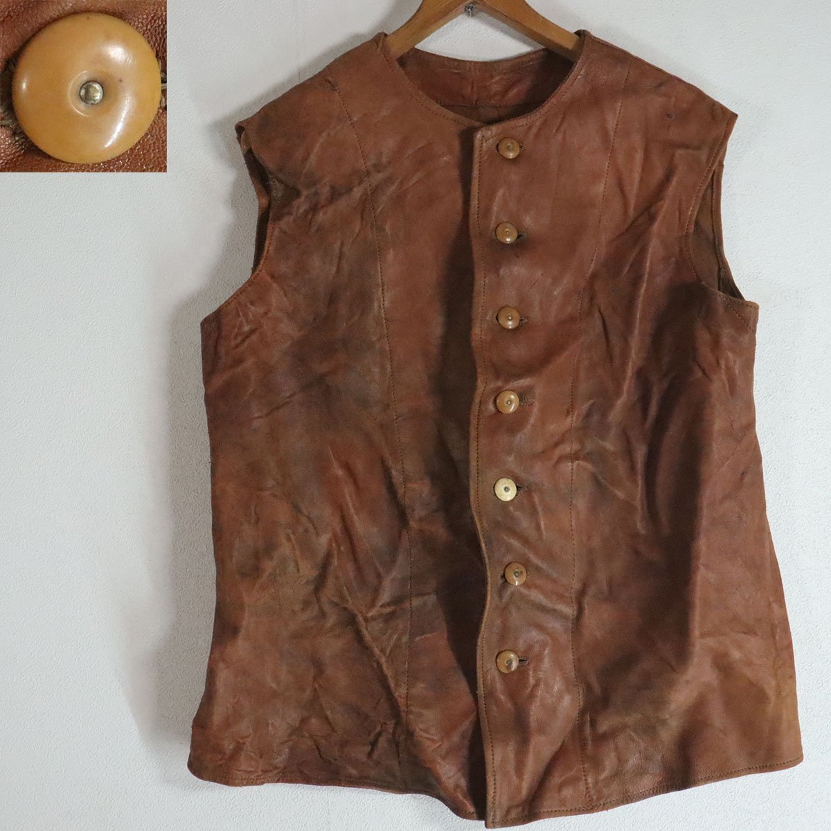 J14K/s3.23-1 40s ビンテージ イギリス軍 ユーロミリタリー ジャーキンベスト 本革 レザーベスト チェンジボタン 革ベスト(戦闘服)｜売買されたオークション情報、yahooの ...