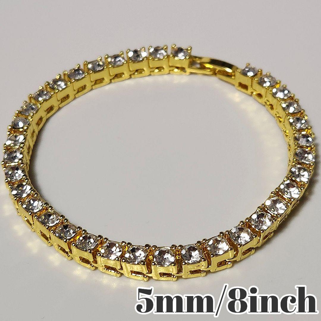 Yahoo!オークション - テニスチェーン ブレスレット 8inch 18kgp czダ...