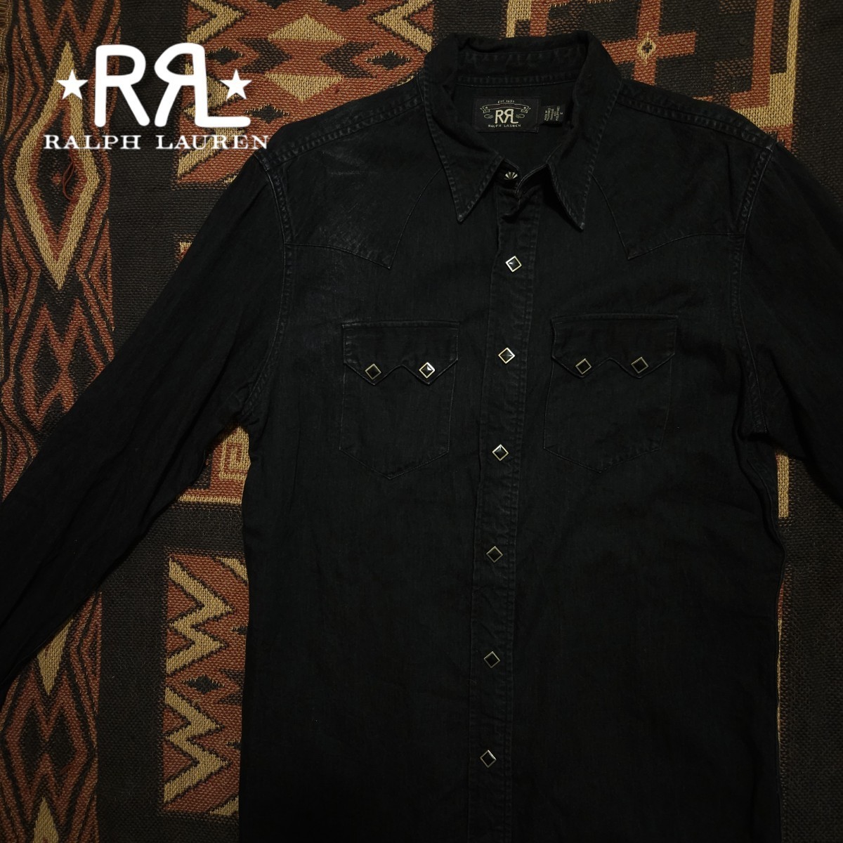代購代標第一品牌－樂淘letao－【希少】 RRL Black Denim Western Shirt 【M】 ブラック デニム ウエスタン シャツ 漆黒 シルバーコンチョ 1950年代 ...