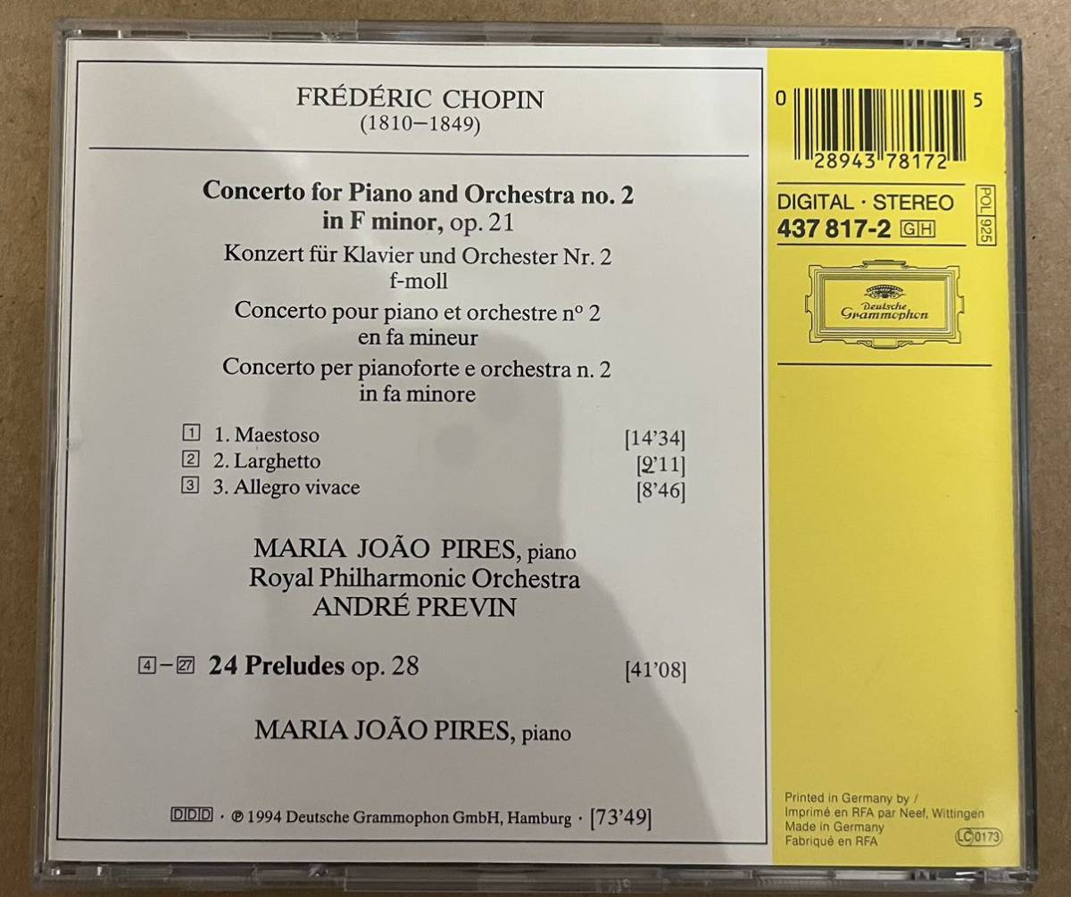 代購代標第一品牌－樂淘letao－【402】CHOPIN ／Concerto for Piano and Orchestra / MARIA JOAO PIRES