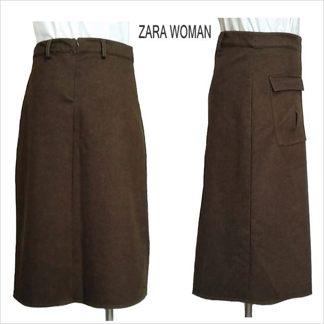 Yahoo!オークション - [ZARA]カーキブラウン系ミディアム丈スカート ...