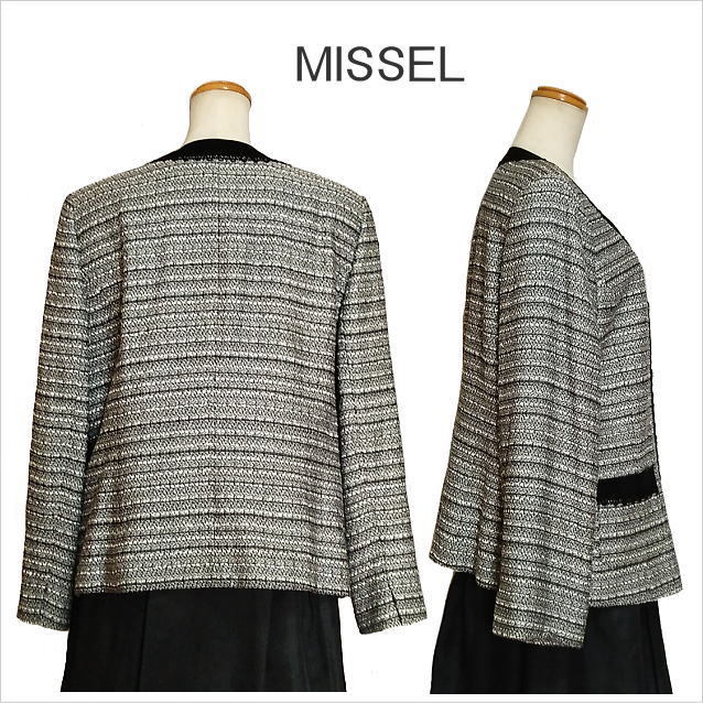 Yahoo!オークション - [MISSEL]黒白ラメツイードノーカラージャケッ...