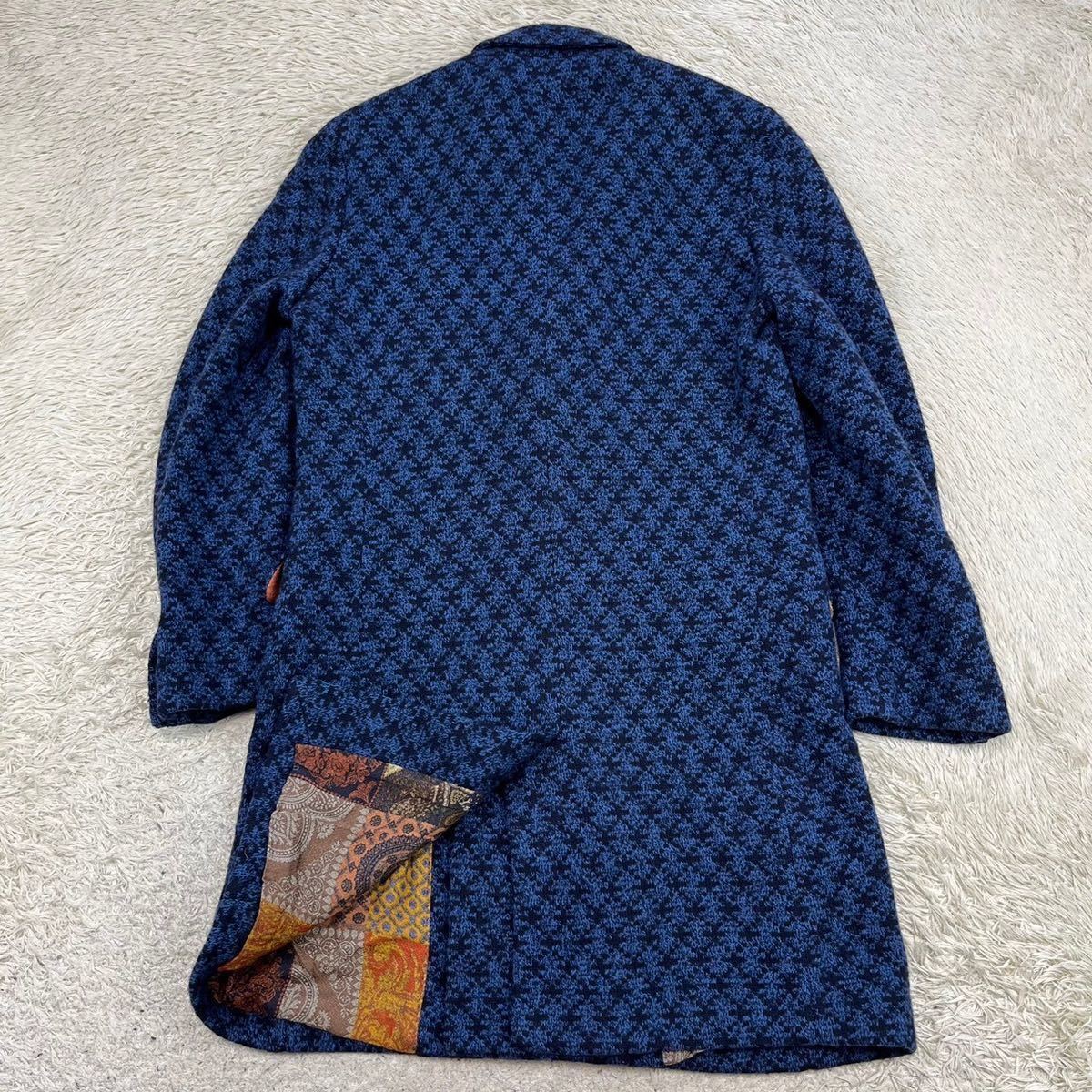 代購代標第一品牌－樂淘letao－【未使用級】エトロ ETRO チェスターコート ロングコート ダブル 総柄 パッチワーク ブルー 青 M