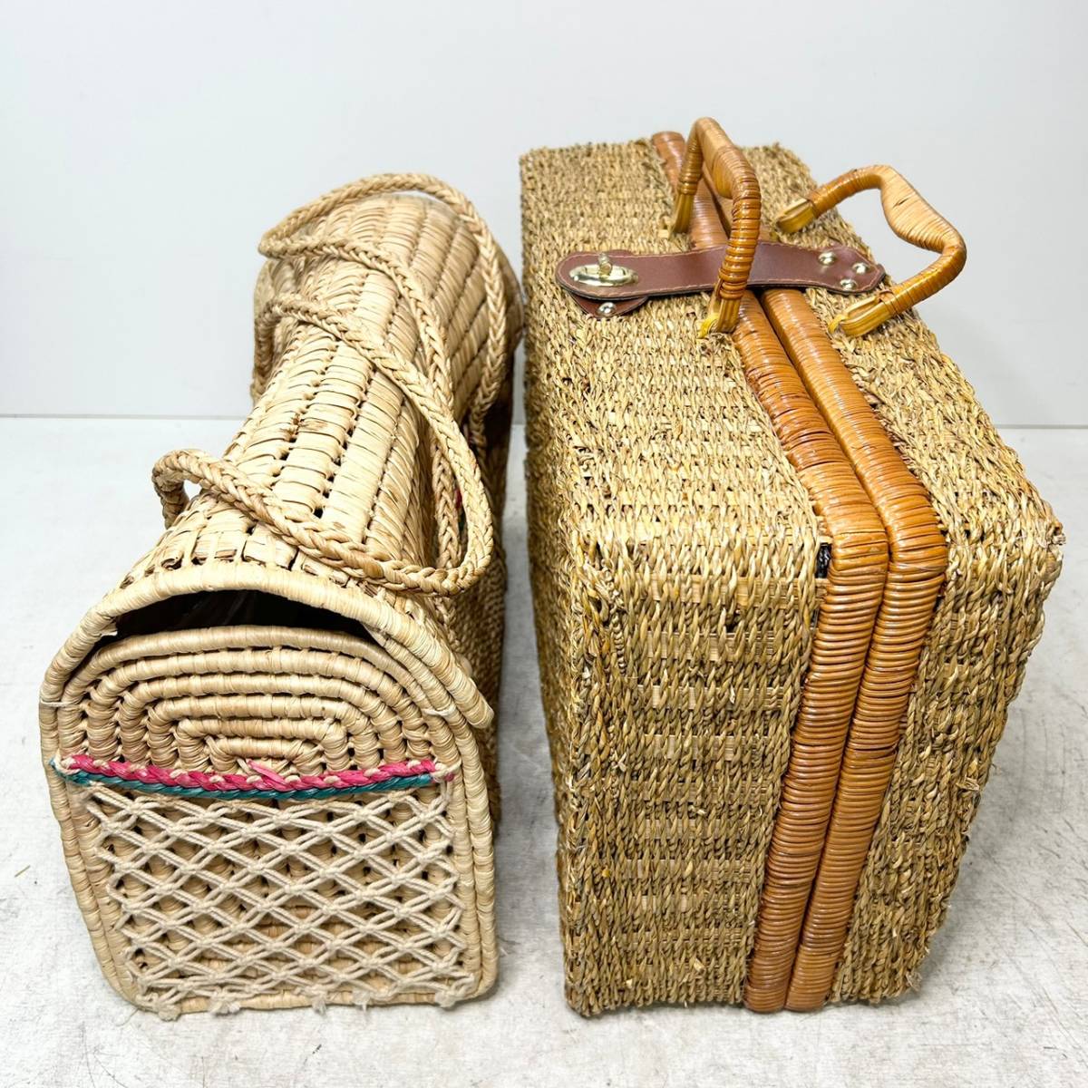 代購代標第一品牌－樂淘letao－SJ4 ピクニック バスケット 網籠 未使用あり キャンプ 籠 BBQ キャンプ 運動会 かご バッグ 当時物 昭和レトロ アンティーク 網代