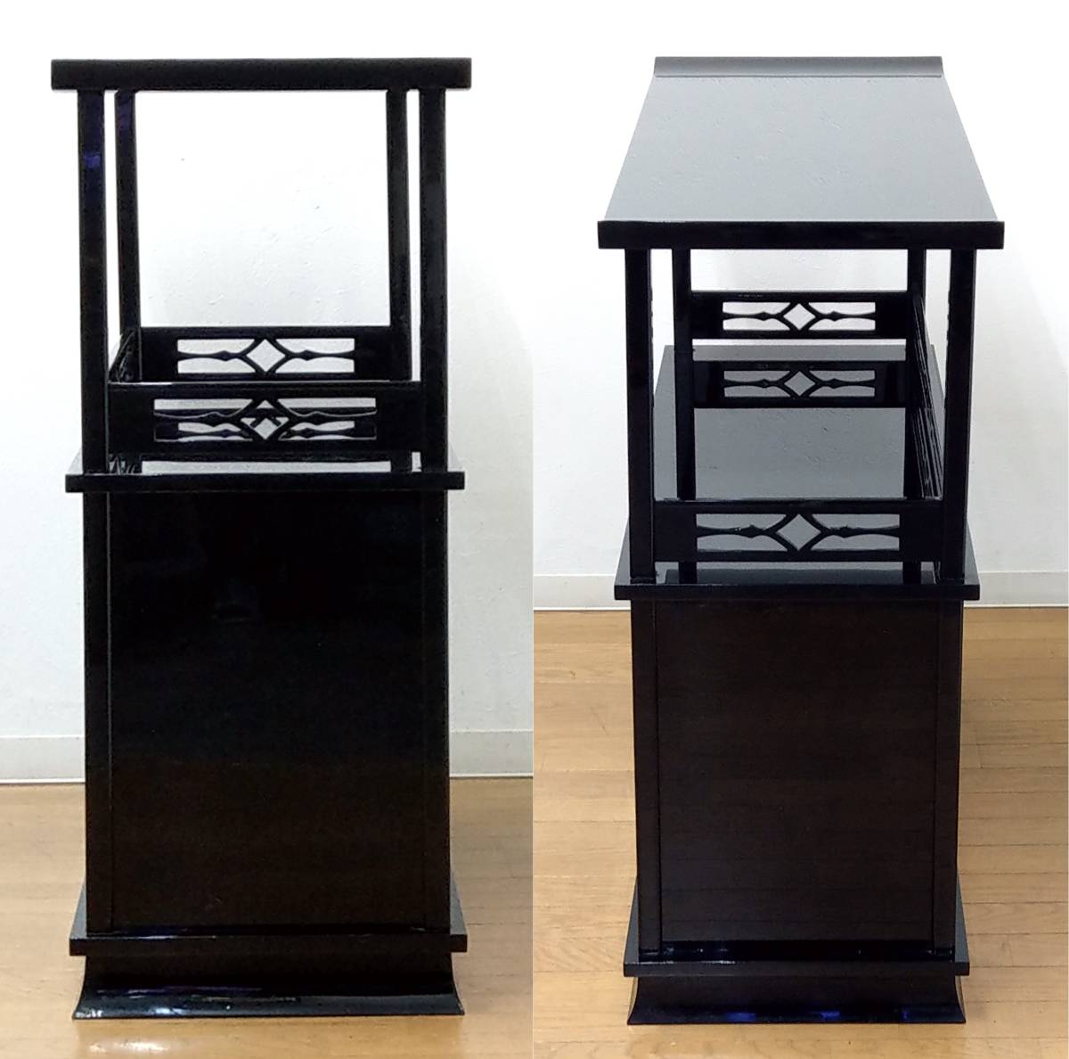 Yahoo!オークション - 程度良 木製 黒漆塗り 金彩 蒔絵 飾り棚 飾り台 ...