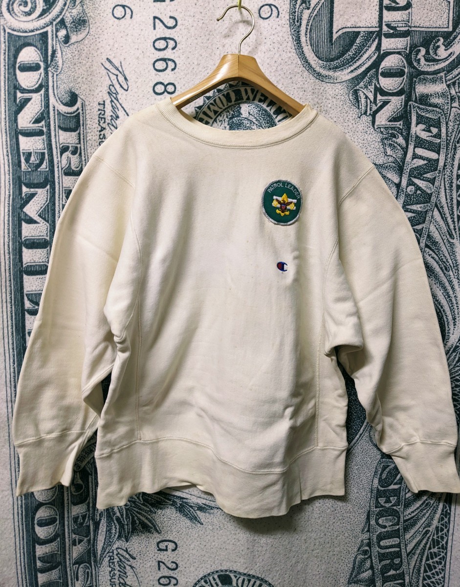 日本代購代標第一品牌【樂淘letao】－80s USA製 Champion リバースウィーブ スウェットトレーナー LARGE クリーム 1980年代 ヴィンテージ ワッペン チャンピオン ...
