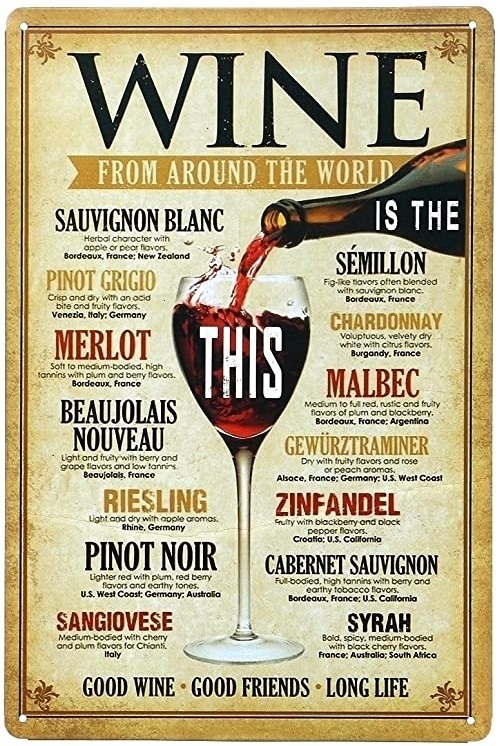 Yahoo!オークション - K196 新品 アメリカ雑貨 ワインの種類 ブリキ看...