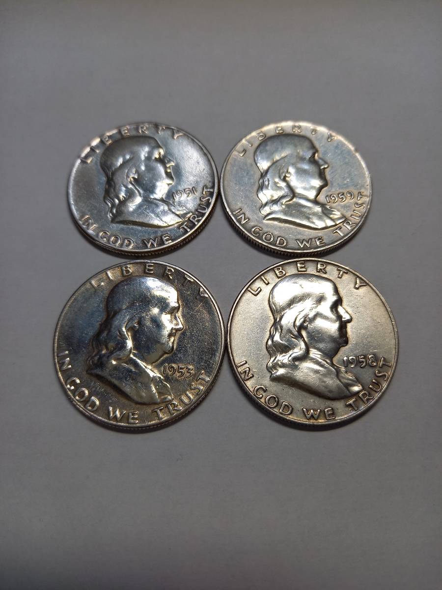 銀貨 本物 アメリカ ハーフダラー 4枚 ベンジャミンフランクリン 自由の鐘 50セント ミントマーク S D 纏めて 量目49.94g(北アメリカ)｜売買されたオークション情報、yahooの ...