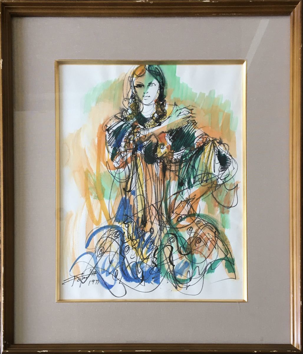 Yahoo!オークション - 頓宮隆輔 t.tomiya 水彩 真作 女性 額装 人物画 ...