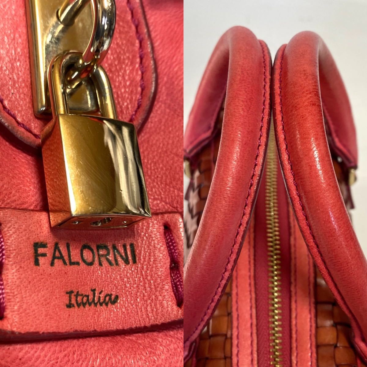 FALORNI ファロルニ イントレチャート レザー ブラウン×サーモン FALORNI ファロルニ イントレチャート レザー ブラウン×サーモン