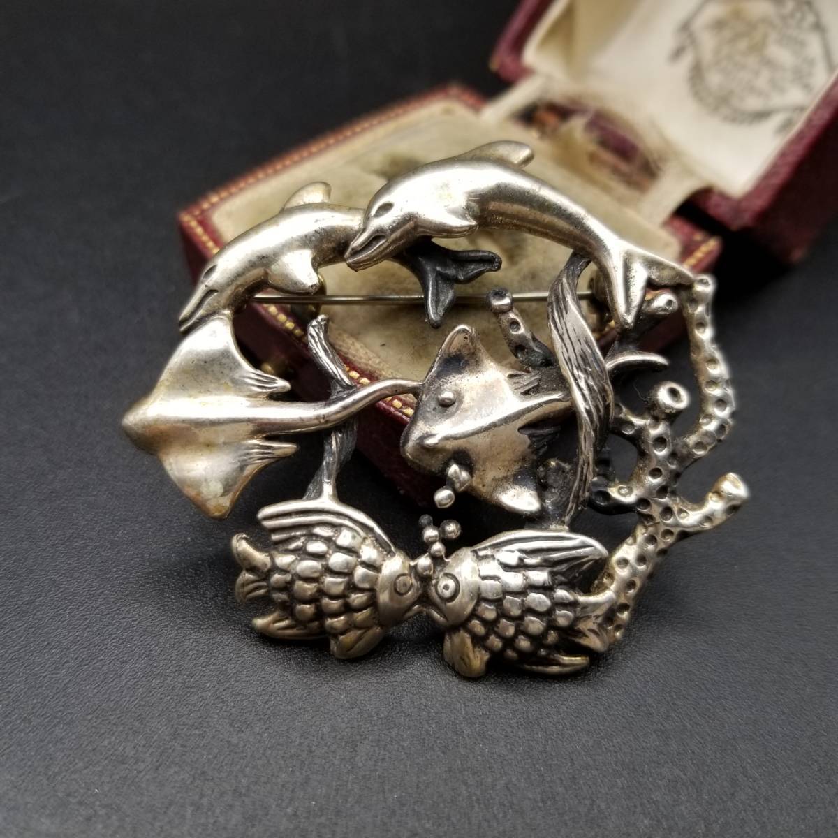 メキシコ TAXCO タスコ イルカ エイ 魚 海の生き物 モチーフ 透かし 精工 925 ヴィンテージ シルバー ブローチ ジュエリー 輸入 Y11-G(シルバー)｜売買されたオークション ...