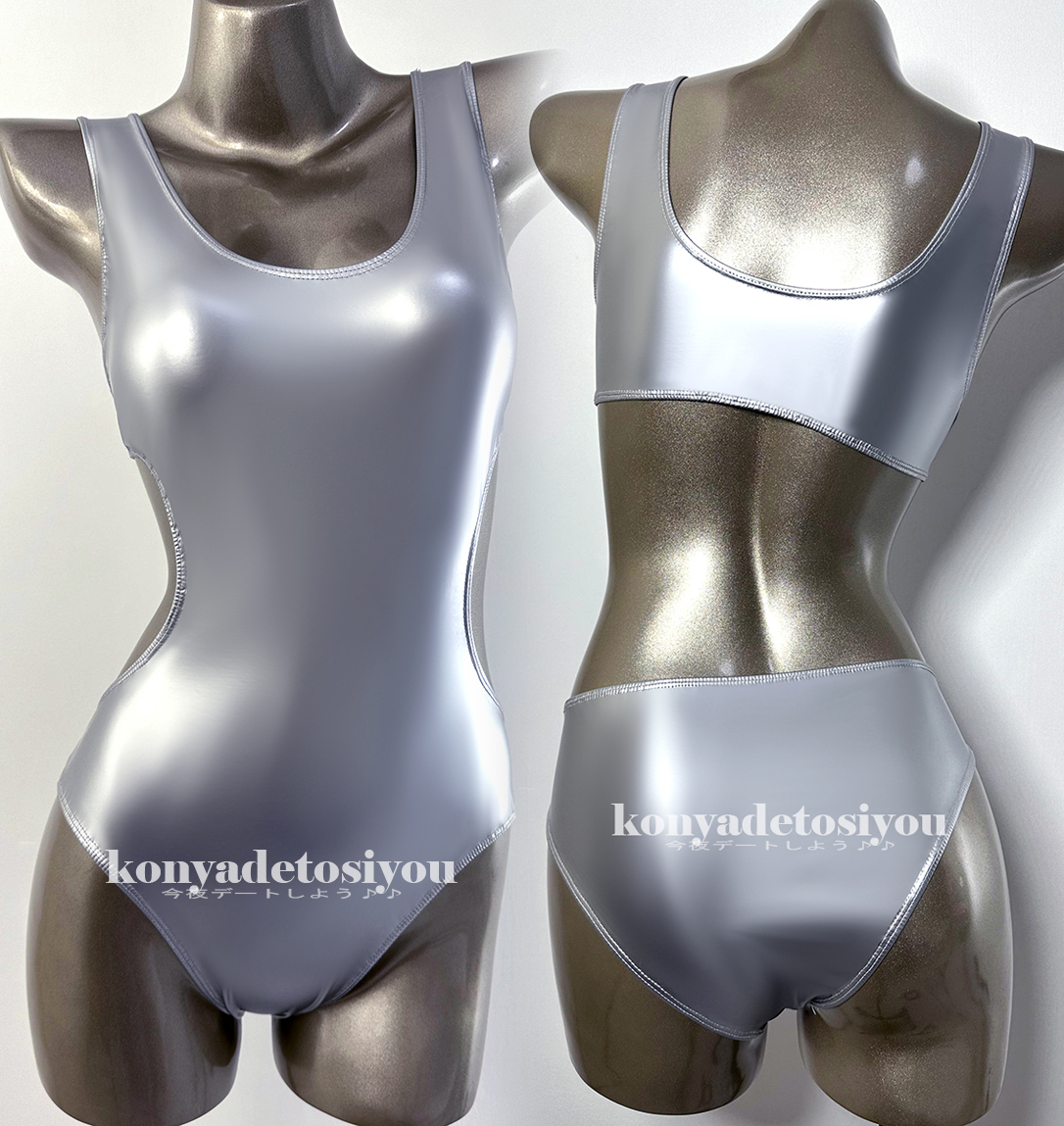 代購代標第一品牌－樂淘letao－LJH23030銀 超光沢 レオタード コスプレ スクール水着 競泳水着 キャンギャル 仮装 撮影会 イベント コスチューム