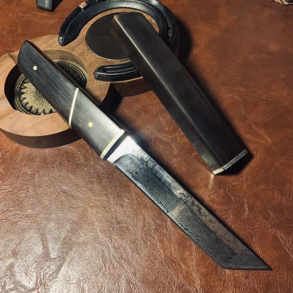 Yahoo!オークション - 重量感254g 超高品質 和風木鞘ナイフ ダマスカス...