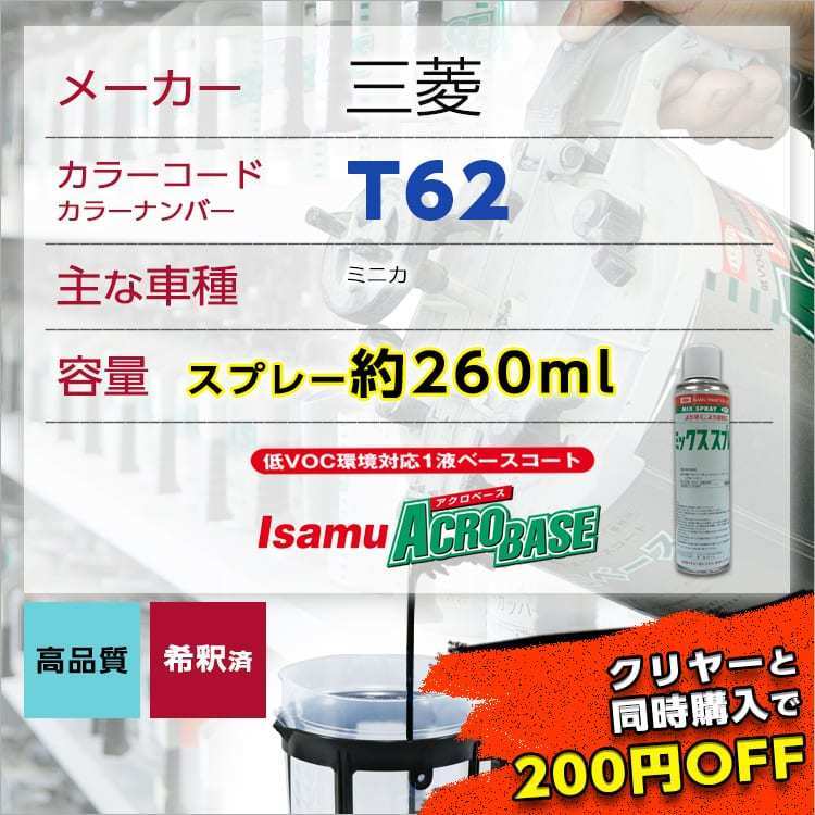 Yahoo!オークション - 三菱T62 スプレー車用塗料 約260ml ミニカ 脱脂...