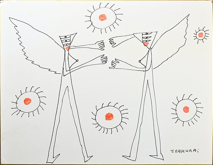 Yahoo オークション 【 桜井 孝身 人物抽象画 彩色ペン画 サイン入