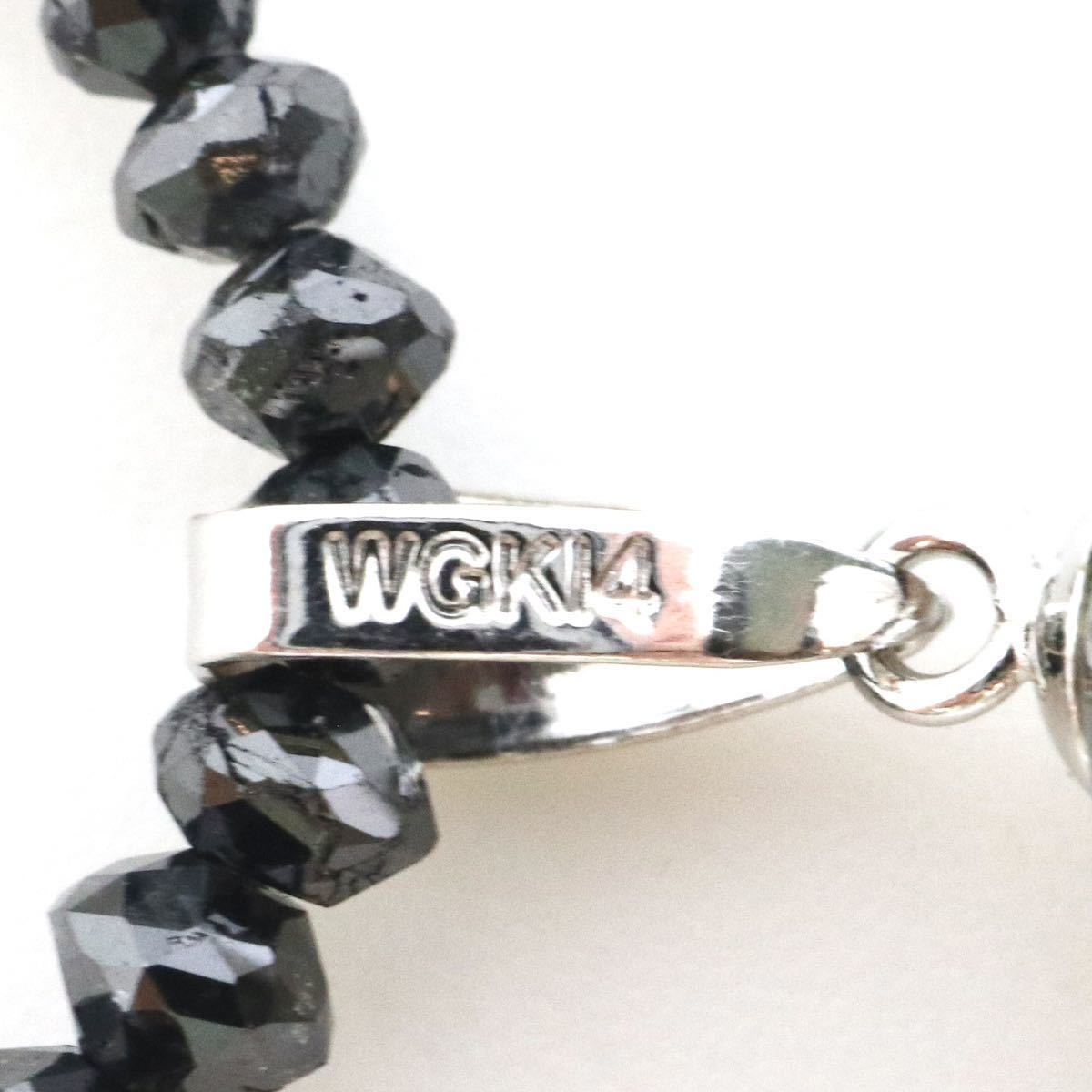 Pt850/K14WG 天然ブラックダイヤモンド/南洋黒蝶真珠ネックレス N 7.3g 15.00ct 41.0cm 11.5mm珠 真珠 pearl necklace EA5/EB0 ...