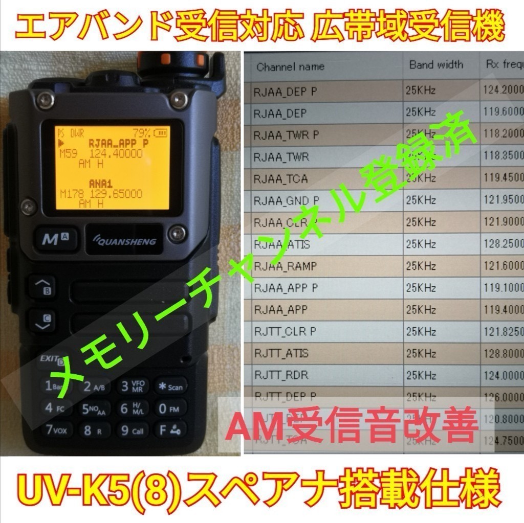 エアバンド受信 広帯域受信機 UV-K5 8 エアバンドメモリ登録済 スペアナ機能 周波数拡張 日本語簡易取説 UV-K5上位機 .(受信機)｜売買されたオークション情報、yahooの商品情報 ...