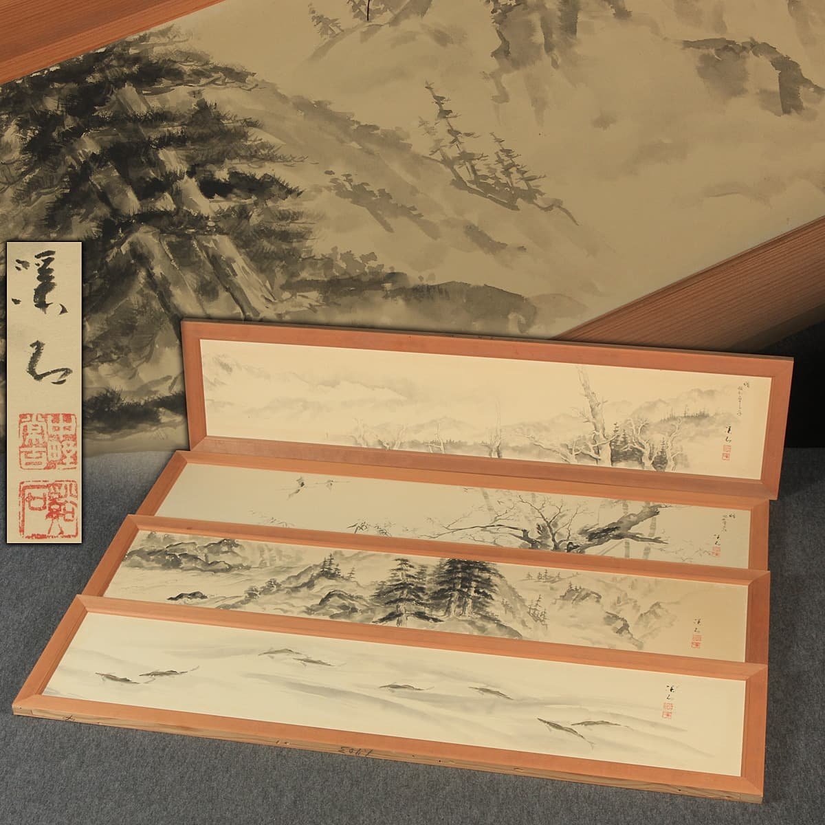 Yahoo!オークション - DS322 【中野常吉 渓石 銘】木枠 紙本 水墨画 両...