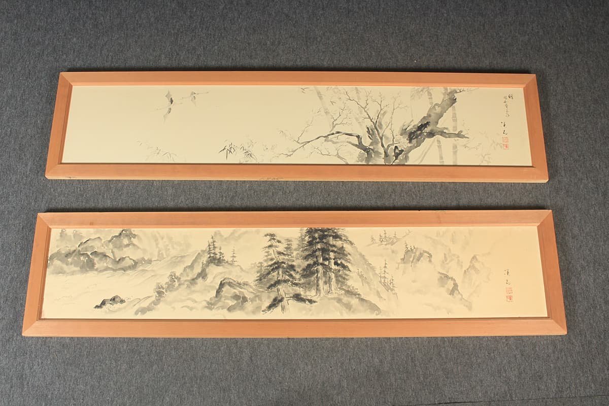 Yahoo!オークション - DS322 【中野常吉 渓石 銘】木枠 紙本 水墨画 両...