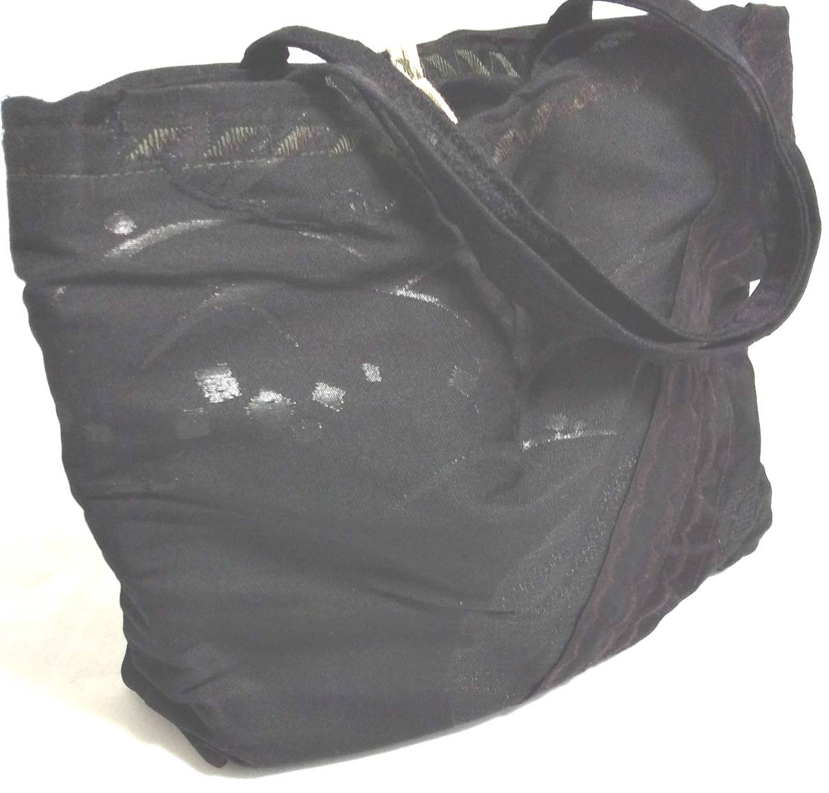 Yahoo!オークション - Y53.レトロ・ハンドメイドの黒の帯地に刺繍の生...