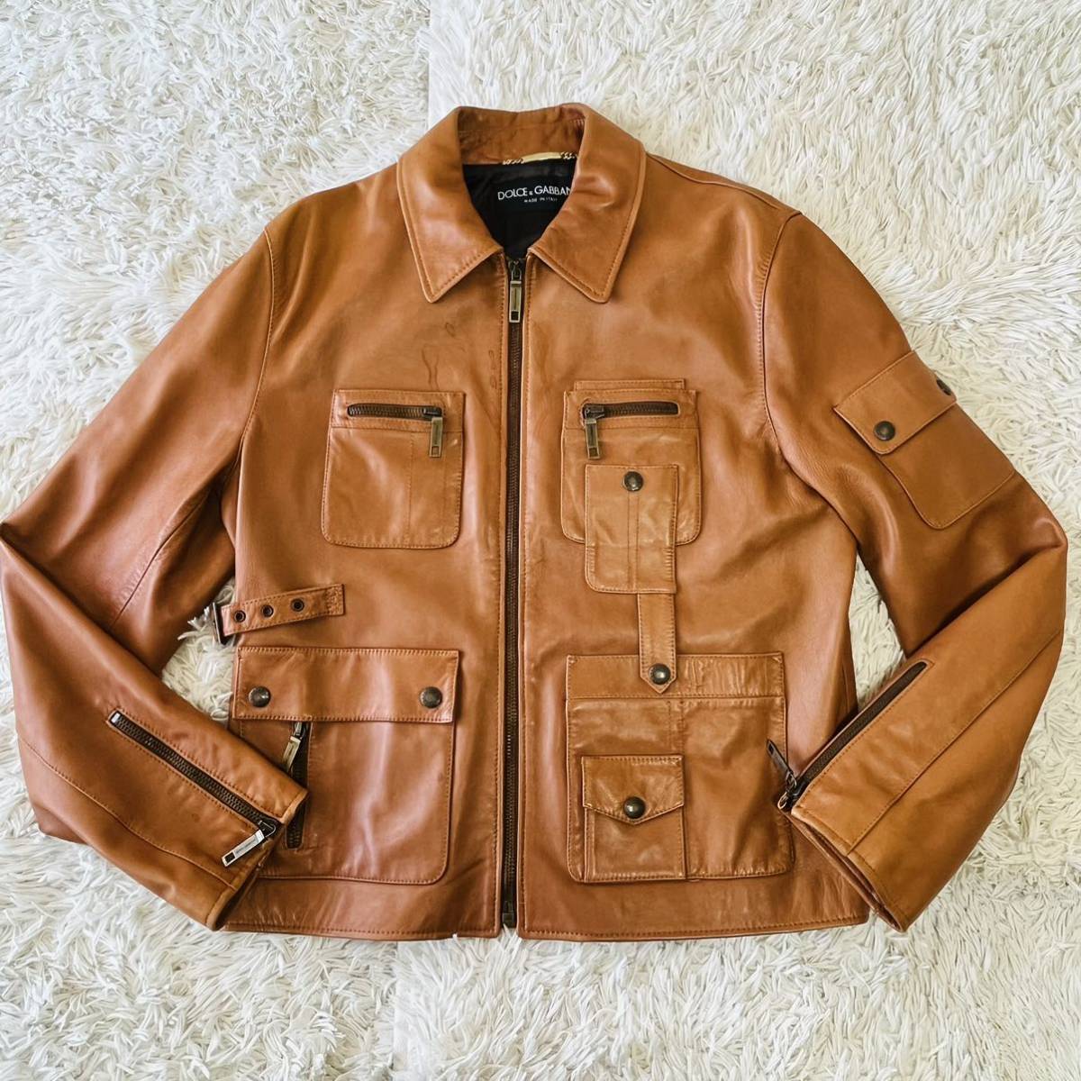 稀少XL ドルチェ＆ガッバーナ 王者の風格 DOLCE&GABBANA ベイビーラムレザー 羊革 ライダースジャケット 52 ライトブラウン メンズ(52以上)｜売買されたオークション情報 ...