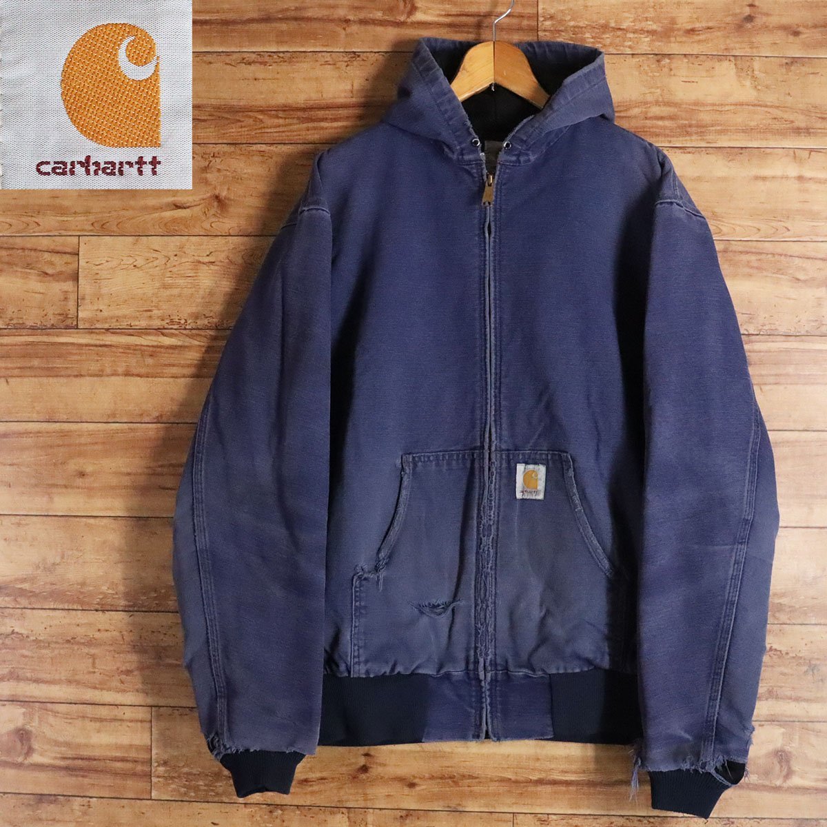 L3J/R6.9-2 Carhartt カーハート ダック地 アクティブジャケット ワークジャケット パーカー メンズ ブルー系 アメリカ古着(ジャンパー、ブルゾン)｜売買されたオークション ...