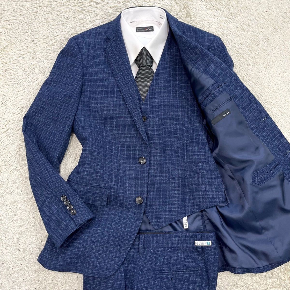 オンリー レダ Super110's 至高の3ピース ONLY REDA スーツ セットアップ スリーピース チェック ブルー 青 M位(Mサイズ)｜売買されたオークション情報、yahooの ...
