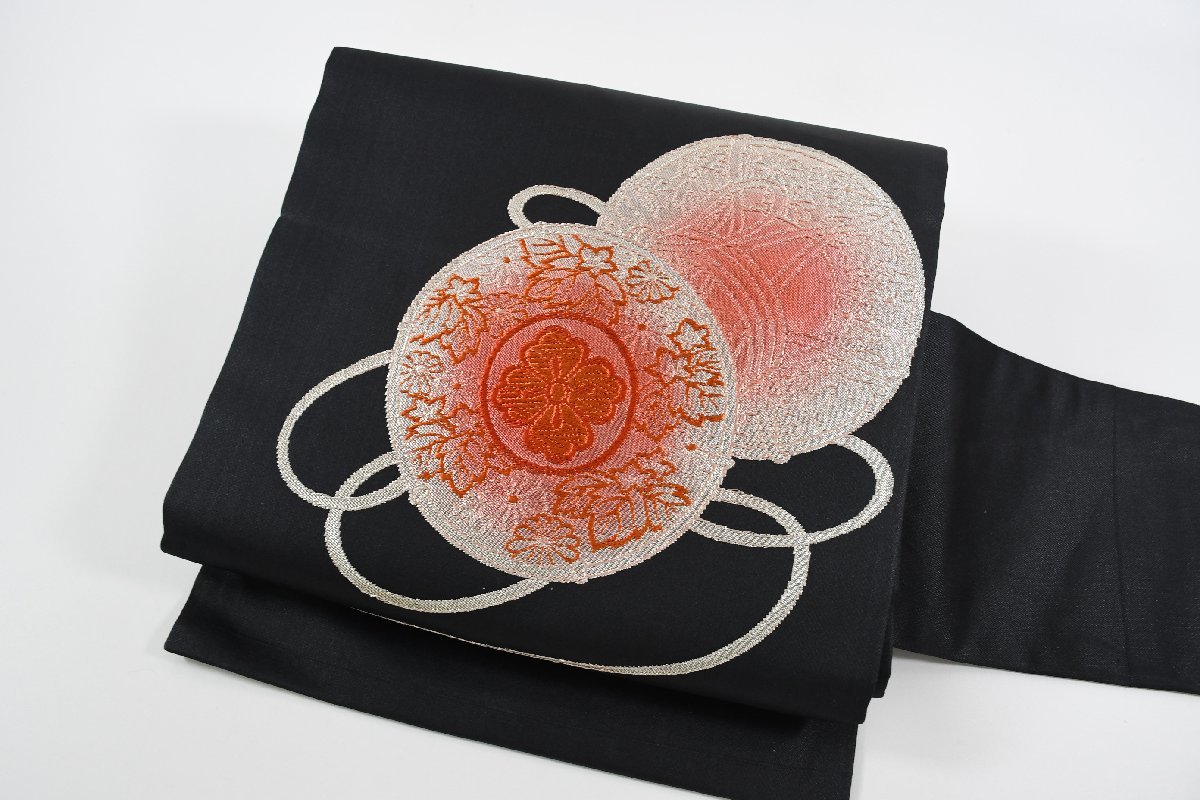 Yahoo!オークション - 名古屋帯 黒 鼓文 帯丈358cm 着物屋 ne-6930 桜...