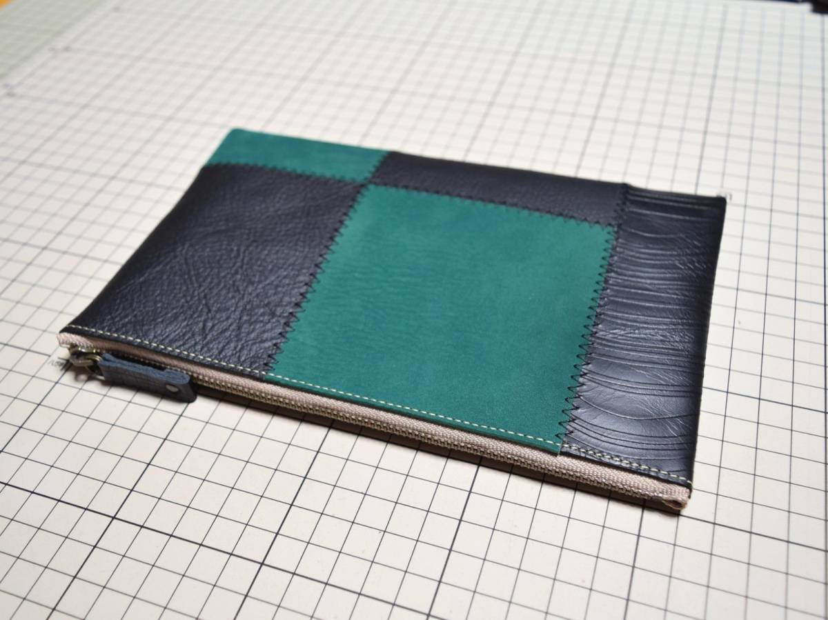 Yahoo!オークション - レザー 本革 ポーチ 牛革 210x132mm 73g 9 黒系...