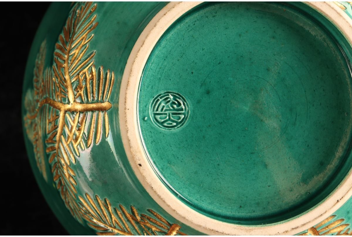 Yahoo!オークション - [URA]在銘/緑交趾松葉文蓋物5客/4-1-40 (検索)骨...