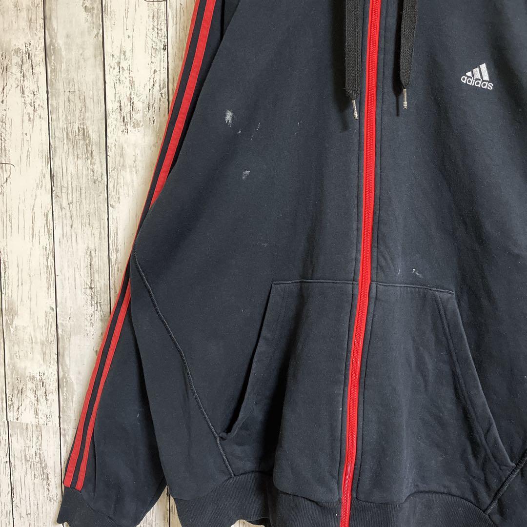adidas アディダス ジップアップパーカー フーディ 3XL 黒赤 adidas アディダス ジップアップパーカー フーディ 3XL 黒赤