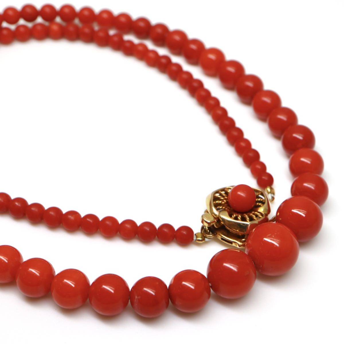 K14 天然本珊瑚ネックレス D 約18 8g 約46 0cm 3 0 8 7mm珠 さんご コーラル Coral ジュエリーnecklace