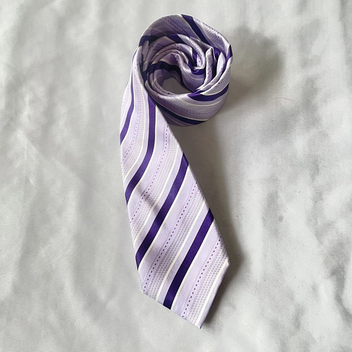 Yahoo!オークション - PSFA パープルストライプ シルク 100% ネクタイ