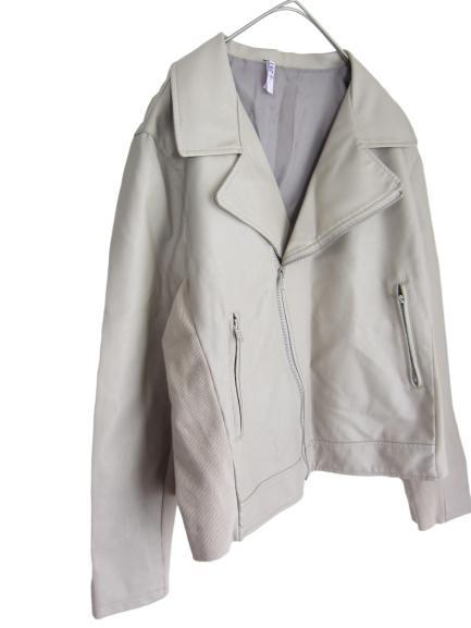 Yahoo!オークション - J157 美品 【4L】 ベージュ 皮ジャケット 合皮 ...