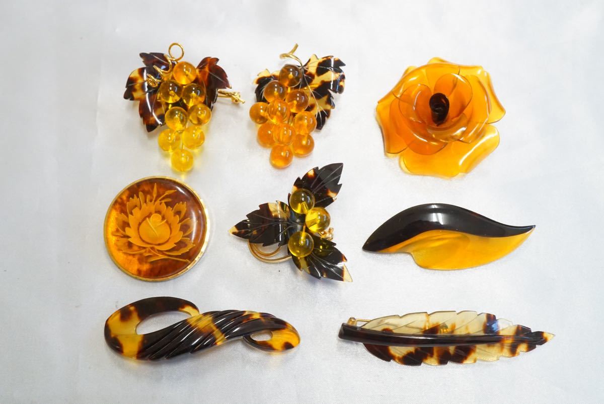 Yahoo!オークション - B370 本鼈甲 べっ甲 ヴィンテージ ブローチ 8点...