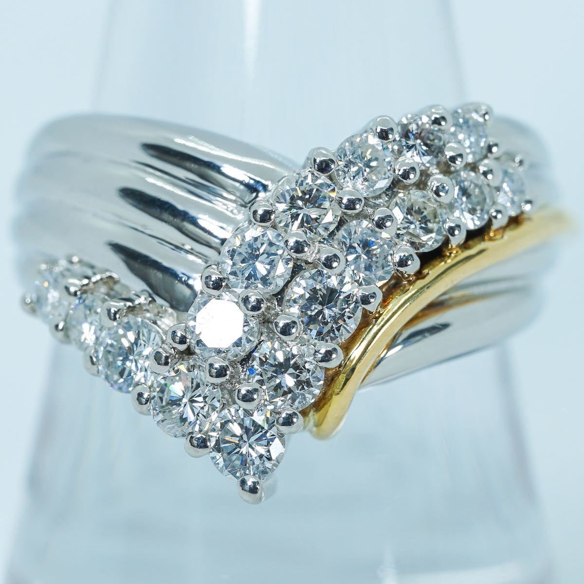 Yahoo!オークション - 1円スタ ダイヤ 綺麗【1.08ct】PT900 K18YG 11....