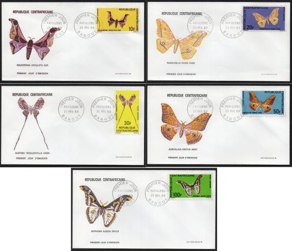 Yahoo!オークション - FDC H977 中央アフリカ 昆虫 蛾 5V完貼り(5通組)...