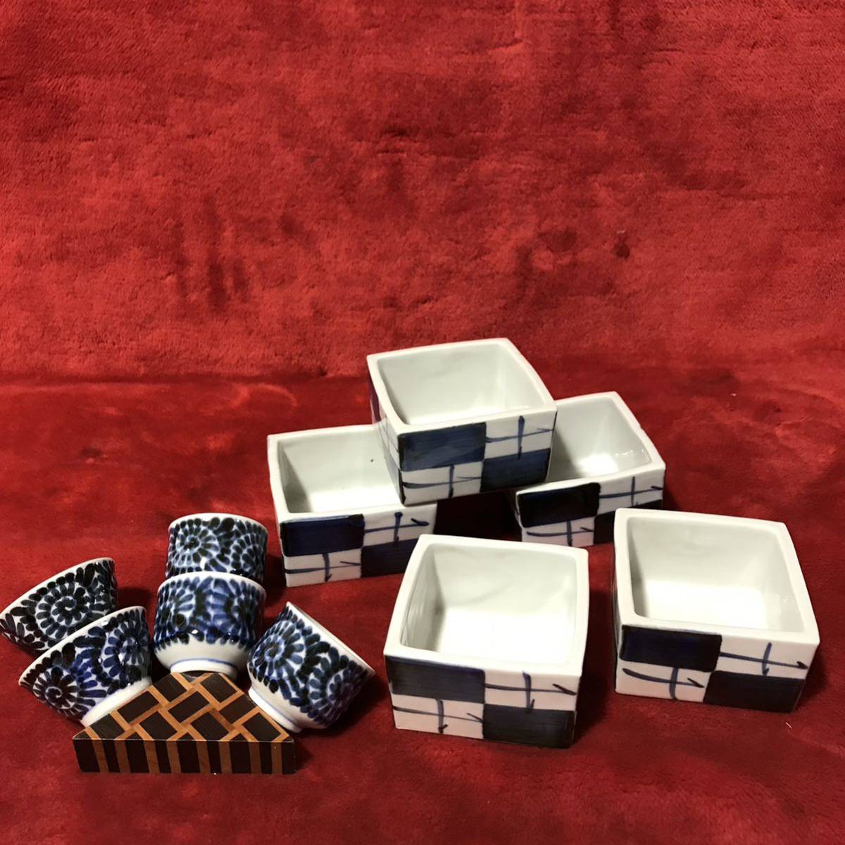 Yahoo!オークション - C326 砥部焼 梅山窯 角皿 正方形 小鉢 5点 お猪...