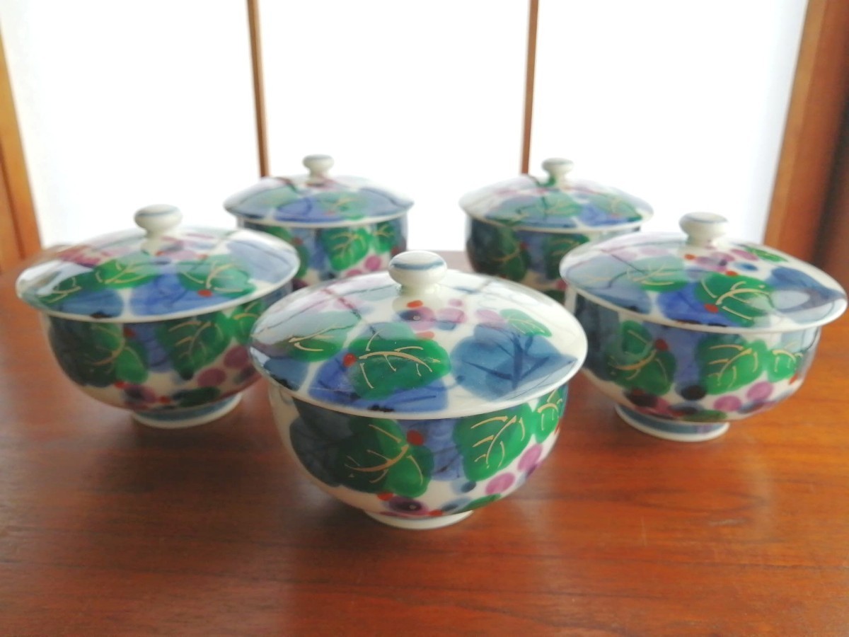 未使用 祥楽窯 茶呑茶碗 5客セット 有田焼 蓋付き 湯呑み 未使用 祥楽窯 茶呑茶碗 5客セット 有田焼 蓋付き 湯呑み